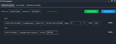 Relative Volume Scanner - Scan Settings for Active Traders